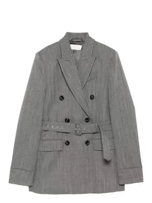 RACIL Belted Double-breasted Blazer - Grey