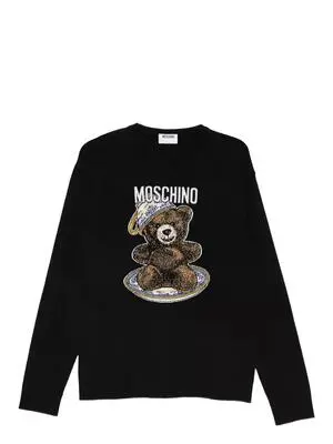 Moschino Teddy-intarsia Wool Jumper - Black