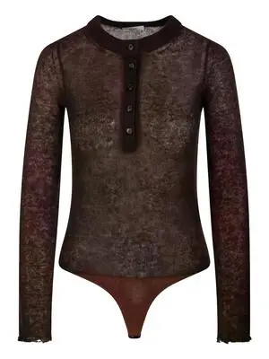 HAIKURE Button-front Long-sleeve Bodysuit - Brown