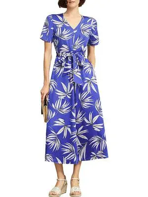 HOBBS LONDON Ripsley Palm Print Midi Dress - Blue Multi