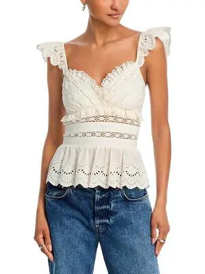 Aqua Eyelet Flutter Tank Top White