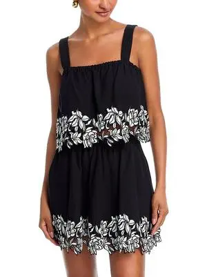 Aqua Cotton Linen Lace Trim Sleeveless Top Exclusive - Black/white