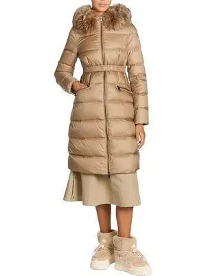 Moncler Boedic Belted Puffer Coat - Brown