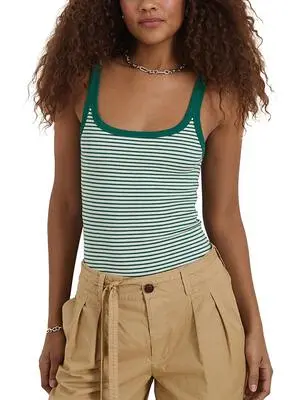 ALEX MILL 365 Ribbed Tank Green/ivory