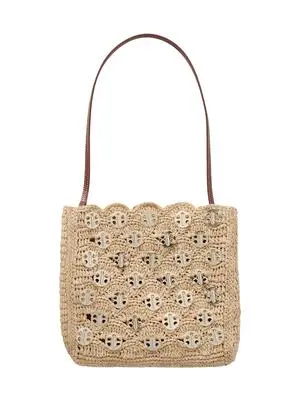 Rabanne Leather-trimmed Embellished Woven Raffia Shoulder Bag - Neutrals