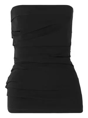 Proenza Schouler Lena Strapless Gathered Cotton-blend Poplin Top - Black