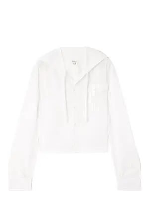 JW Anderson Cropped Hooded Pinstriped Poplin Shirt - Neutrals