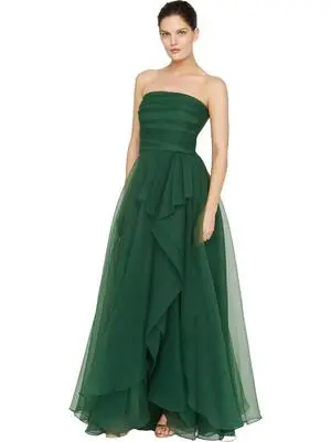 Theia Teresa Strapless Draped Gown - Thorn