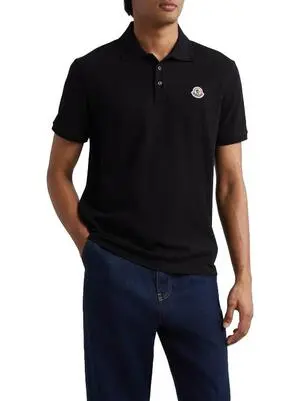 Moncler Logo Patch Cotton Piqué Polo - Black