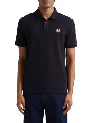 Moncler Logo Patch Cotton Piqué Polo - Blue