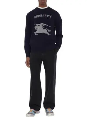 Burberry Equestrian Knight Wool Cashmere Sweater - Navy