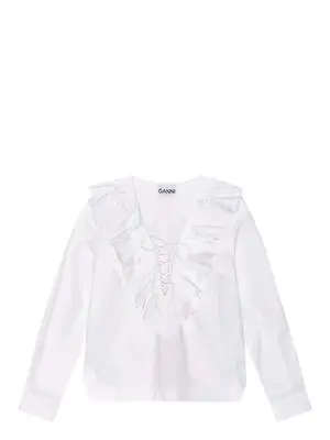 GANNI Ruffle-collar Organic Cotton Blouse - White