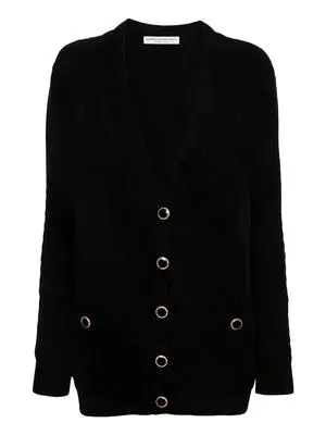 Alessandra Rich Cable-knit Wool Cardigan - Black