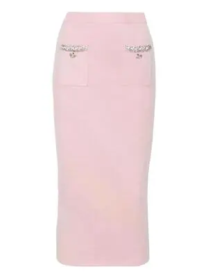 SELF-PORTRAIT Knitted Midi Skirt - Pink