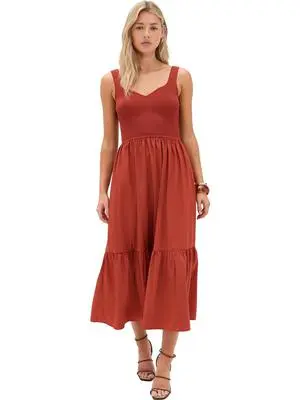 Tanya Taylor Josephina Midi Dress - Brick