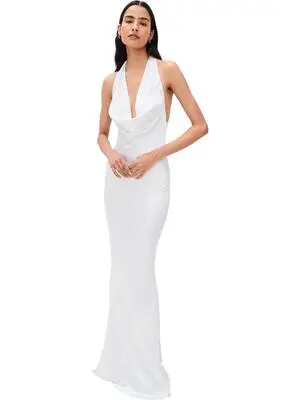 Norma Kamali Halter Drape Bias Gown - Snow White