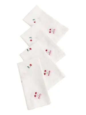 LoveShackFancy Cherry Embroidered Napkin Set - Liberty Red