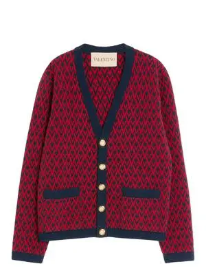 Valentino Garavani Valentino Garavani Wool Toute La V Cardigan Red
