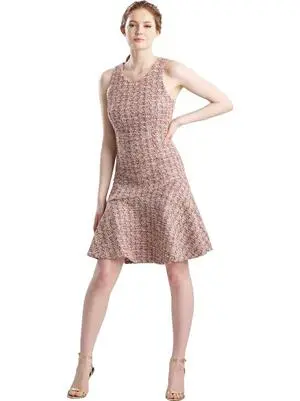Natori Tweed Sleeveless Flounce Dress - Stripe