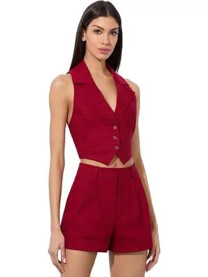 Alice + Olivia Donna Linen Vest - Burgundy