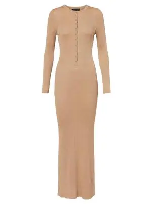 NILI LOTAN Ribbed-knit Silk Maxi Dress - Brown