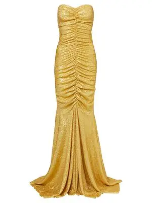 Norma Kamali Sequined Ruched Gown - Yellow