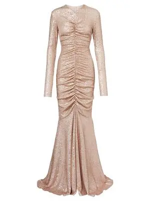 Norma Kamali Ruched Sequined Gown - Gold