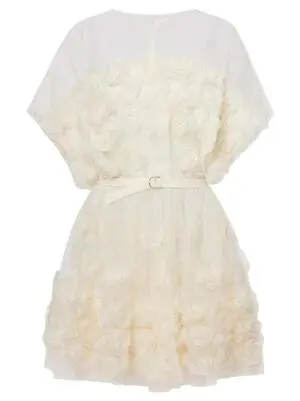 Norma Kamali Floral-appliqué Belted Tulle Minidress - White