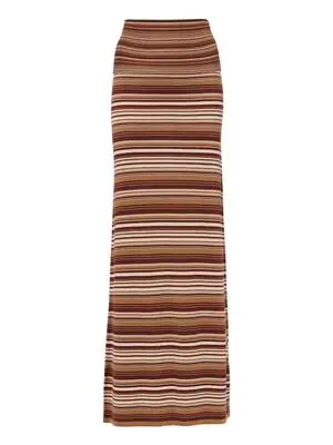 AYA MUSE Knitted Striped Silk-blend Maxi Skirt - Brown