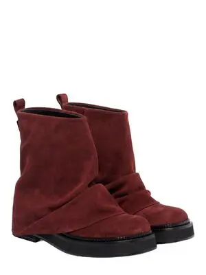 Attico Mini Robin Suede Combat Boots - Burgundy