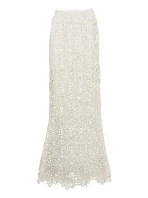 Norma Kamali Obie Floral Lace Maxi Skirt - White