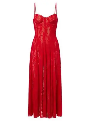 Norma Kamali Lace Midi Dress - Red
