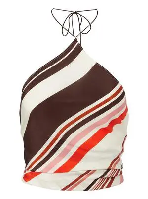 SIR. Thistle Striped Open-Back Silk Satin Top Multicoloured