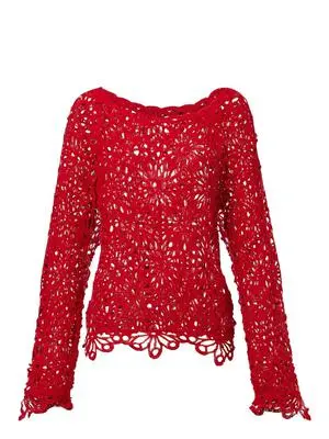 Norma Kamali Open-knit Cotton-blend Sweater - Red