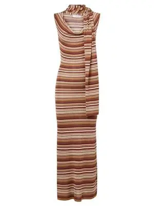 AYA MUSE Striped Silk-blend Midi Dress - Brown