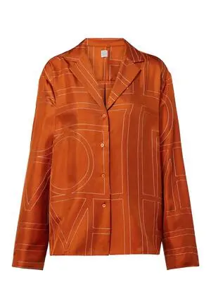 TOTEME Monogram Silk Twill Pajama Shirt Orange
