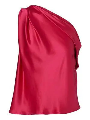 THE SEI The Sei One-Shoulder Draped Silk Satin Top