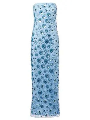 ROTATE BY BIRGER CHRISTENSEN Floral Embellished Strapless Gown - Blue