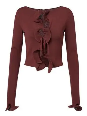 SAME Knitted Ruffled Top - Brown
