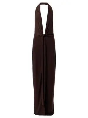 Norma Kamali Halterneck Jersey Maxi Dress - Brown