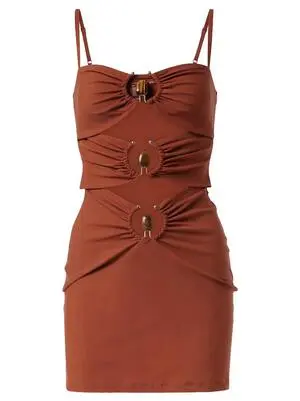 Christopher Esber Pierced Orbit Cutout Jersey Minidress - Brown