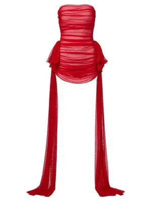 Norma Kamali Bow-detail Gathered Mesh Minidress - Red