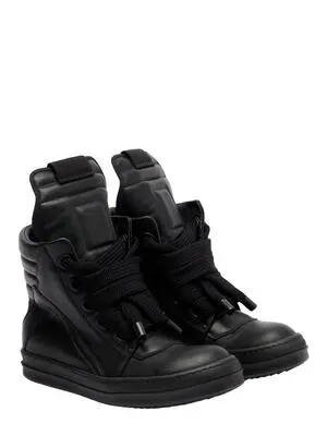 Rick Owens Jumbolace Geobasket Leather Sneakers - Black