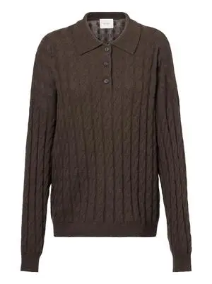 LISA YANG Cable-knit Cashmere Polo Sweater - Brown