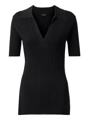 JOSEPH Ribbed-knit Polo Shirt - Black