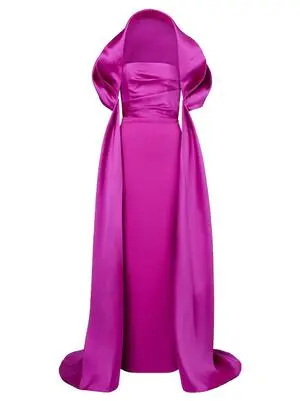 Solace London Vera Caped Satin Gown - Pink