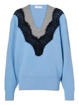 Stella McCartney Lace-trimmed Virgin Wool Sweater - Blue