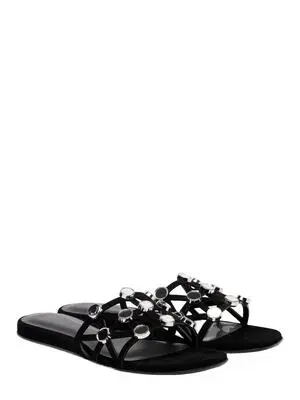 Attico Grid Embellished Suede Flat Sandals - Black
