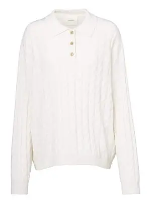 LISA YANG Magnolie Cable-knit Cashmere Polo Sweater - White