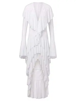 Norma Kamali Tiered Ruffled Asymmetric Maxi Dress - White